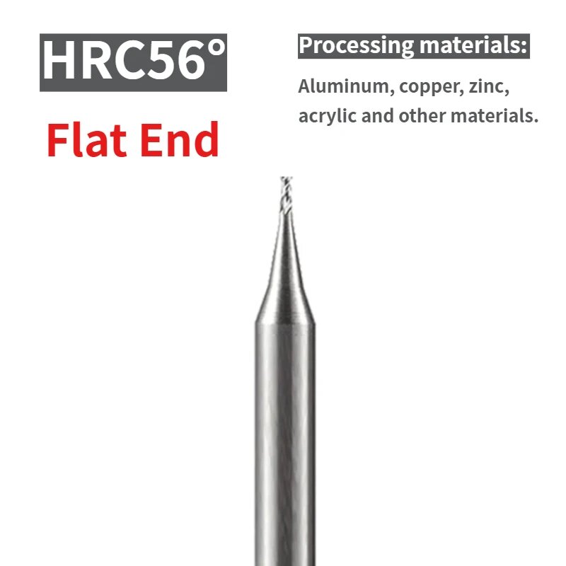 Миниатюрная концевая фреза из карбида вольфрама для алюминия D0.1-0.95 Flat End, D0.3x4Dx50L