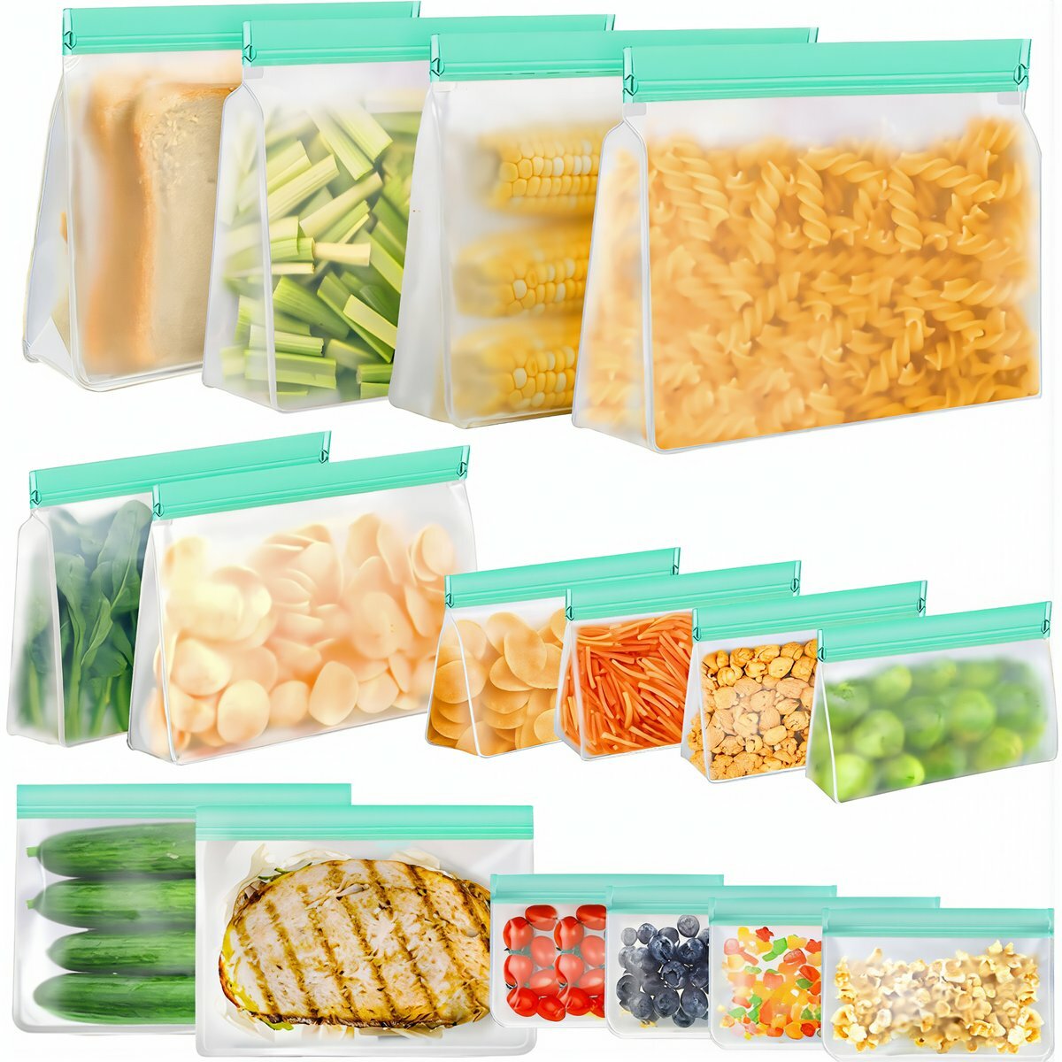 Герметичные пакеты для продуктов из безопасного PEVA 22 на 12 см повторного использования для холодильника и морозильника