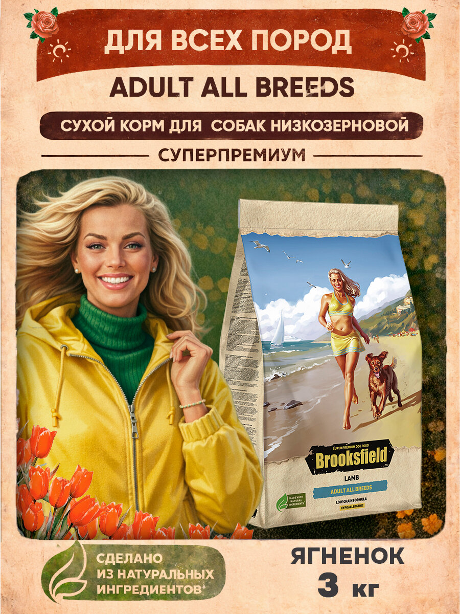 Корм для собак сухой для всех пород 3 кг, гипоаллергенный BROOKSFIELD (Бруксфилд), Индейка и ягнёнок