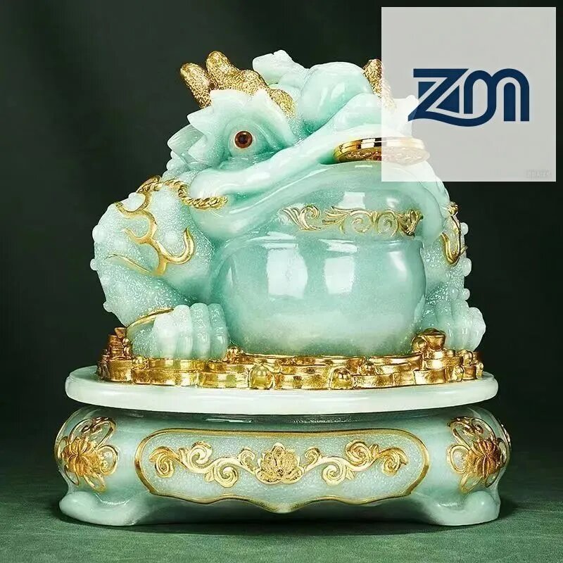 Статуэтка дракона из синего ледяного нефрита, вращающееся золотое украшение, высота 15 см