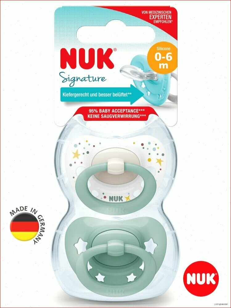 NUK SIGNATURE Соска-пустышка из силикона, размер 1, 2 шт. в контейнере