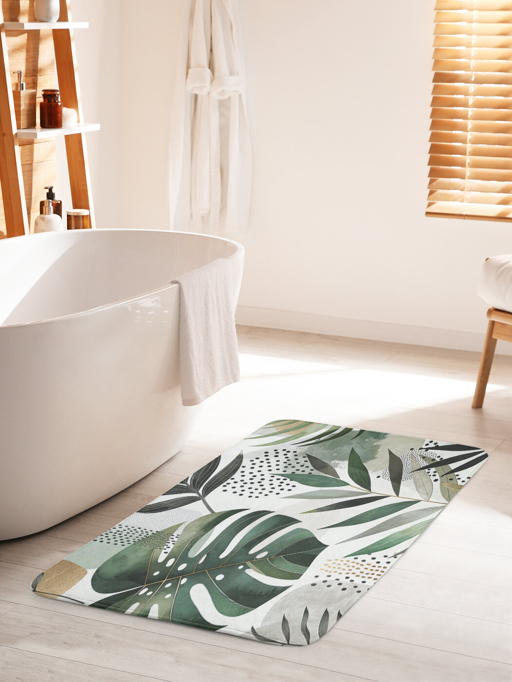 Коврик для ванной комнаты и туалета противоскользящий "Листья акварелью" 60х100 см, JoyArty