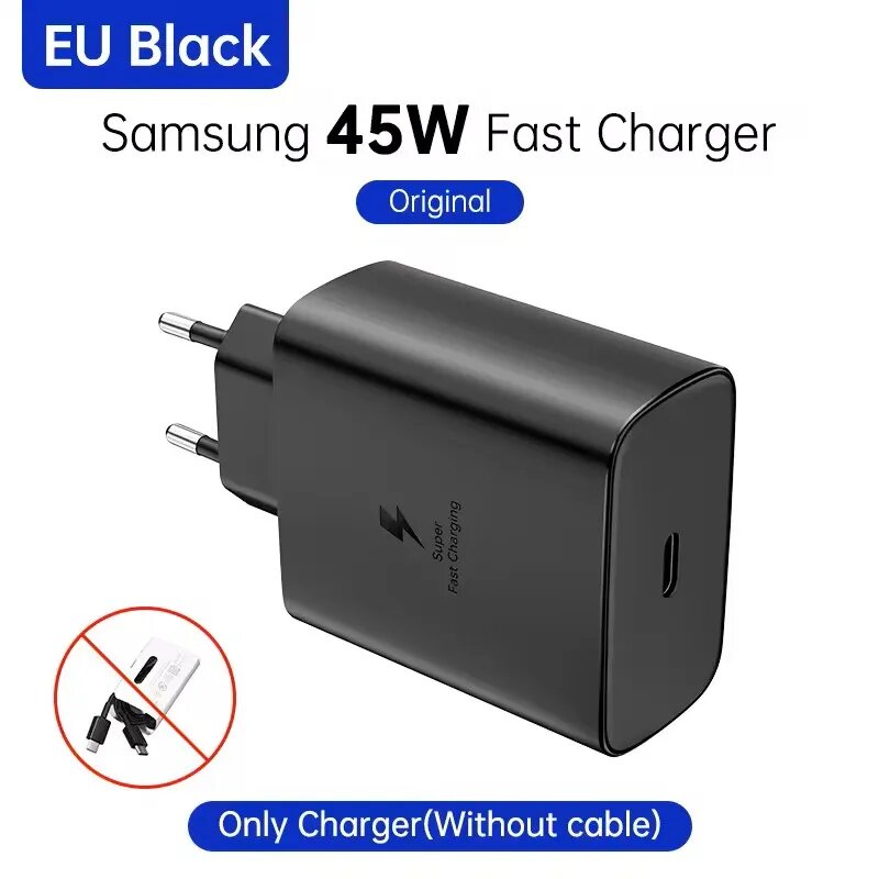 Оригинальное сверхбыстрое зарядное устройство Samsung 45W с кабелем USB-C для Black-Only EU Plug