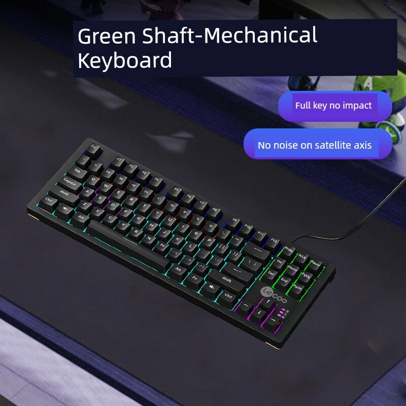 Lenovo Механическая игровая клавиатура и мышь — синяя переключателя, 87 клавиш, RGB-подсветка, эргономичный, черный
