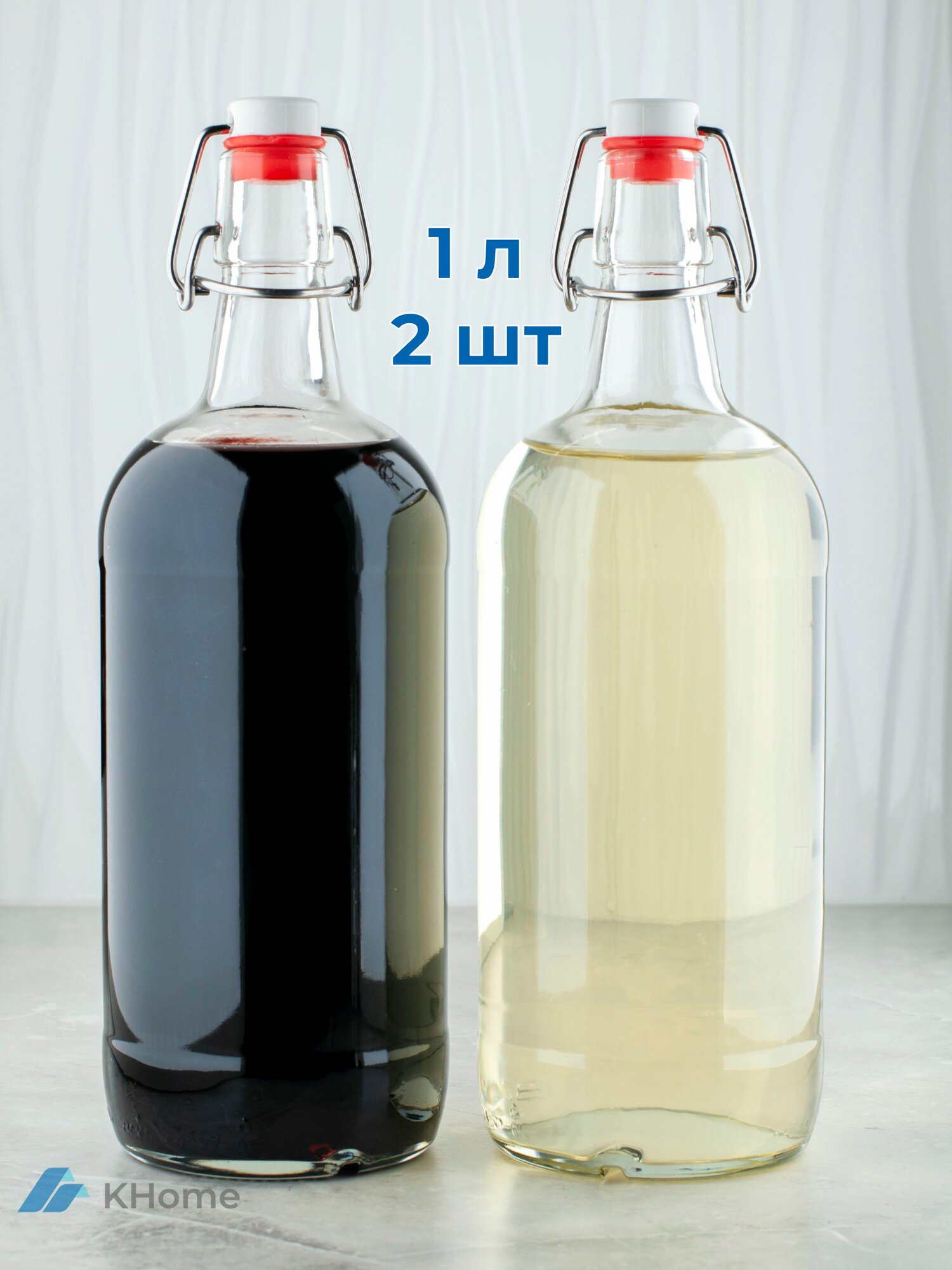 Бутылка стеклянная для воды/масла с бугельной пробкой, бесцветная, 1 л, 2 шт