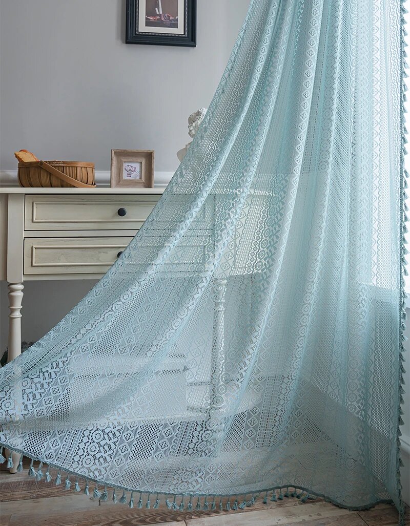 Бохо крючковые шторы из полиэстера W150xH100cm, Blue lace