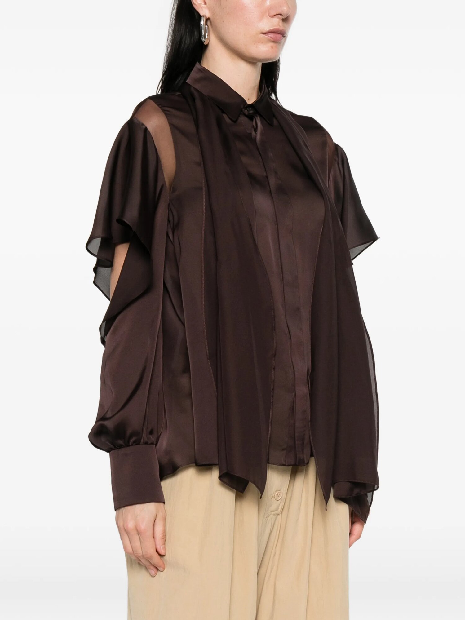 Рубашка Sacai Ruffled panelled shirt, размер 44, brown — фото 1