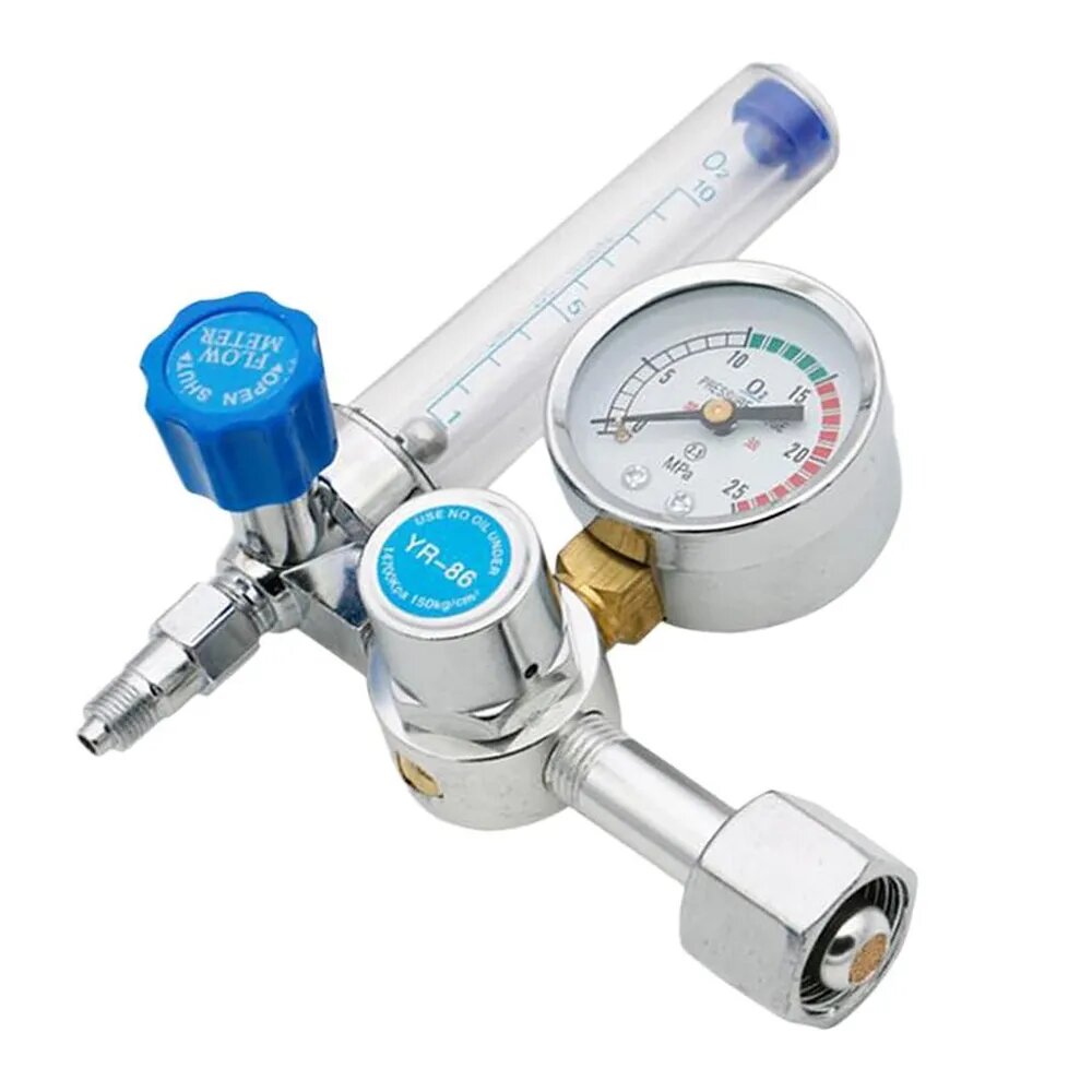 Расходомер кислорода с редуктором давления для газовых баллонов, с манометром и увлажнителем, металлический, универсальный