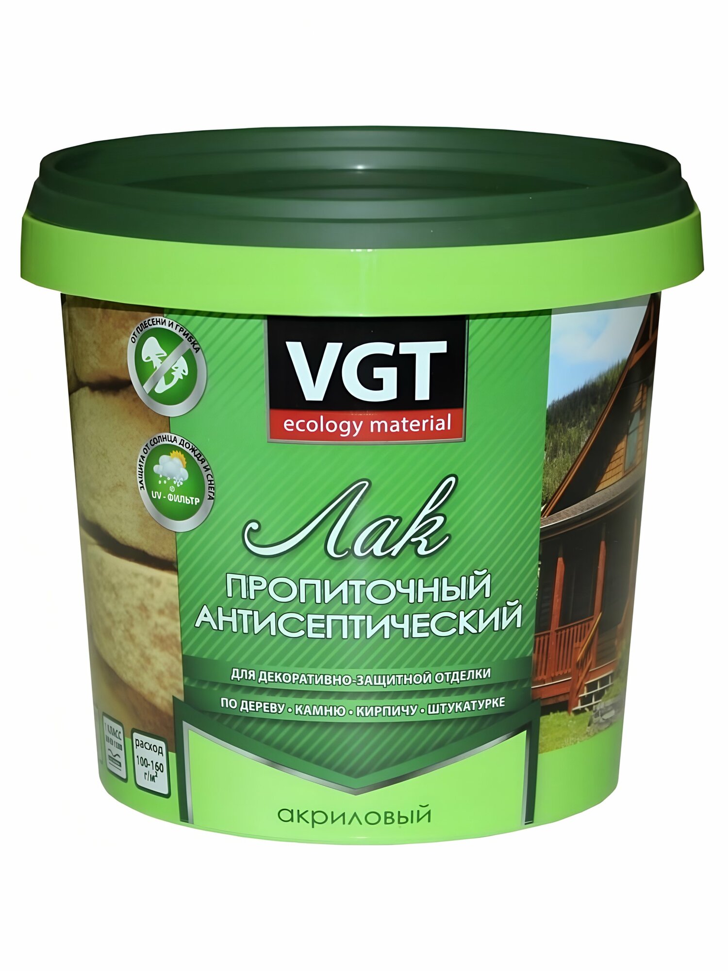 Лак VGT, антисептик, полуглянцевый, полиакриловый, белый, для внутренних и наружных работ, 0.9 кг