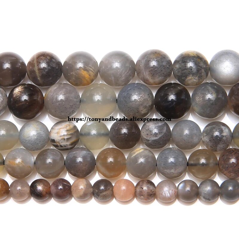 Круглые бусины из черного лунного камня Tony and Beads 6-10 мм 10mm 36 to 38pcs