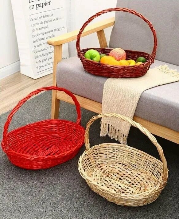 Корзина для цветов, Плетеная корзина для фруктов из ротанга, Новогодние подарки, Может использоваться для хранения фруктов и цветов, сплетенных вручную, прочных и долговечных, 36 х 32 х 9 см, 1 шт.