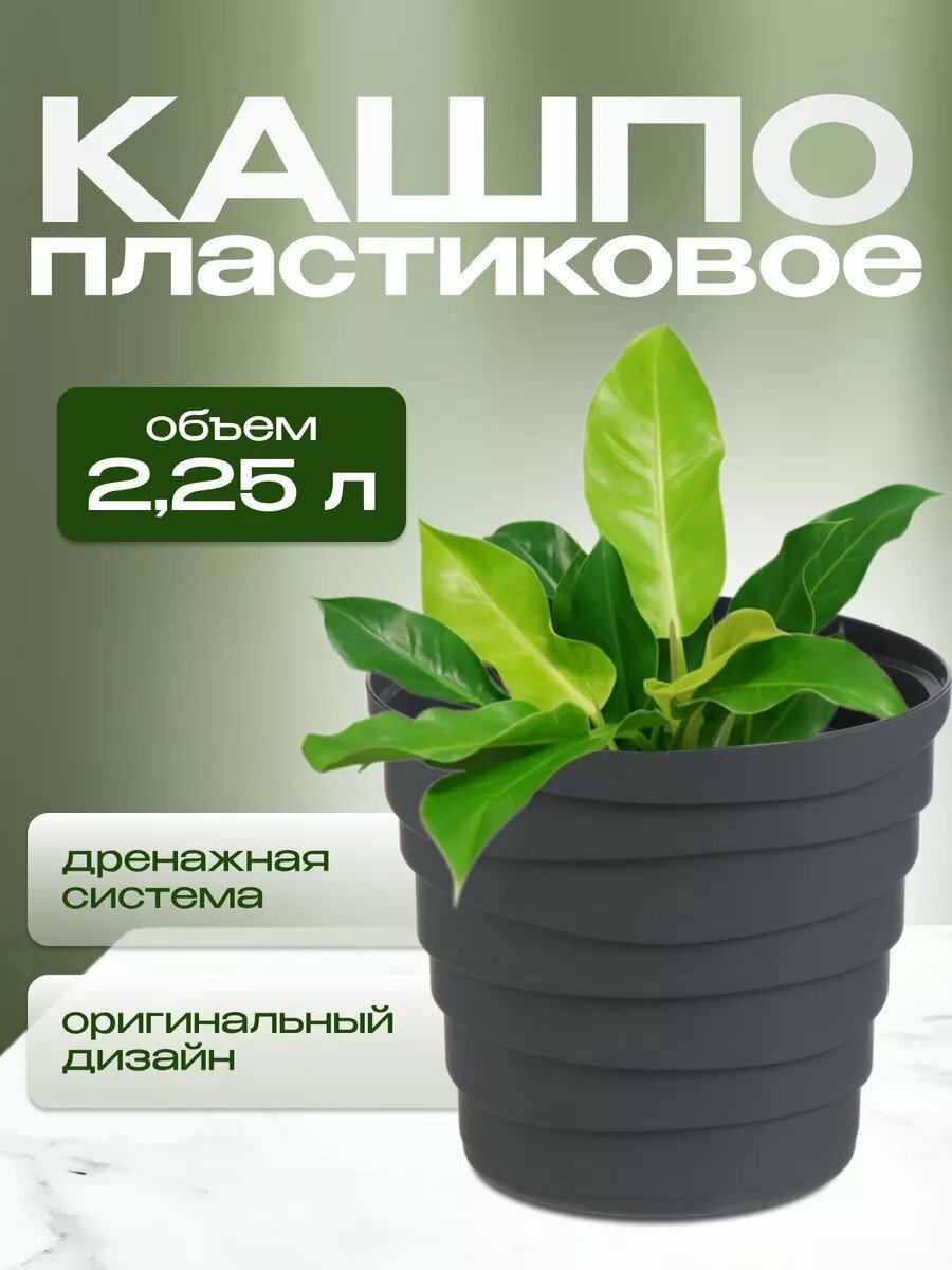 Горшок для цветов кашпо настольное 2.25 л антрацит