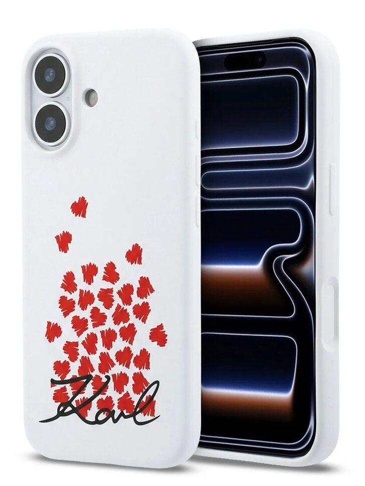 Karl Lagerfeld силиконовый чехол с MagSafe для iPhone 17, Liquid Silicone Hearts, белый