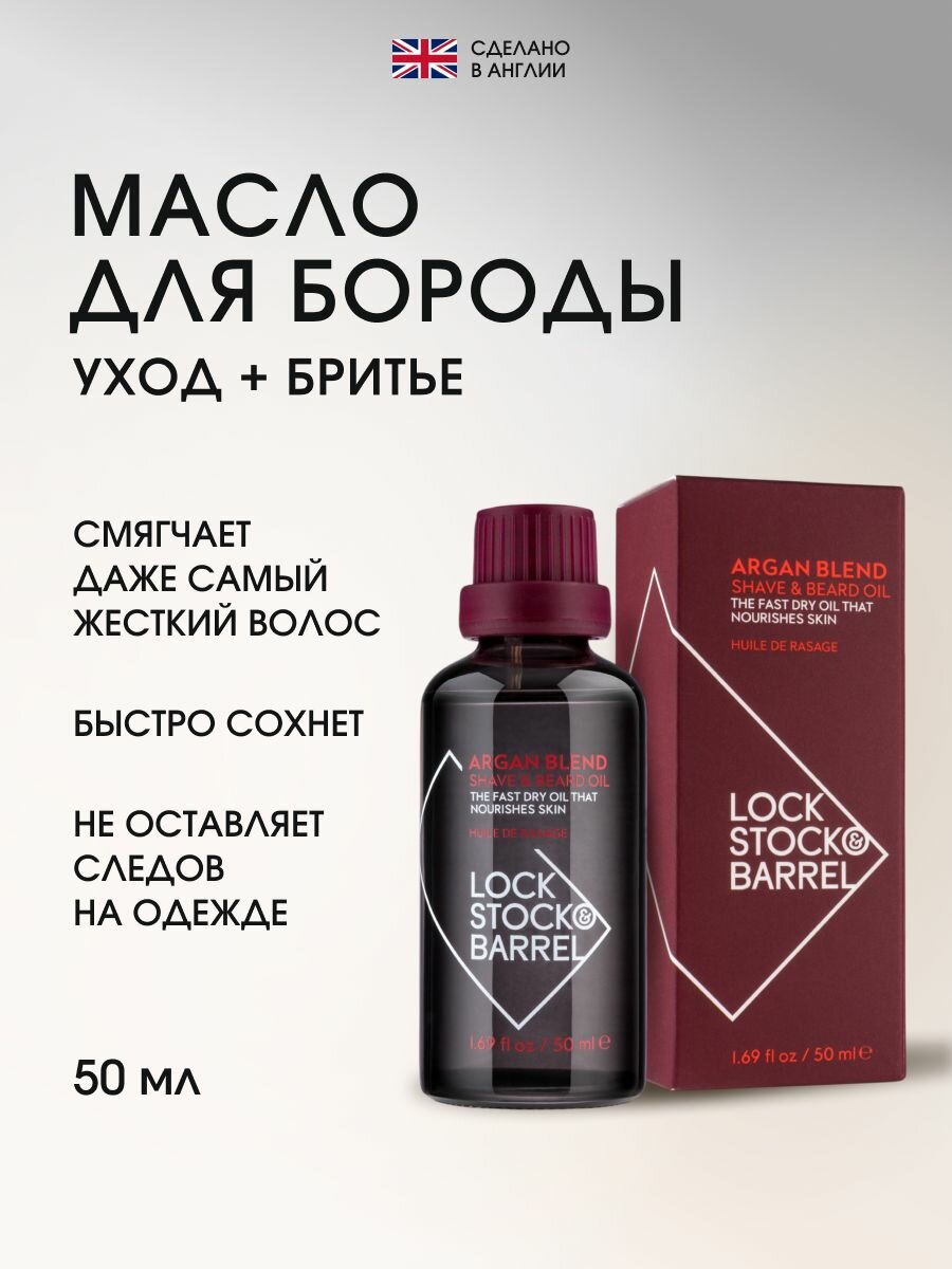 Масло для бороды 50 мл Argan Blend Shave Oil Lock Stock & Barrel смягчающее для бритья