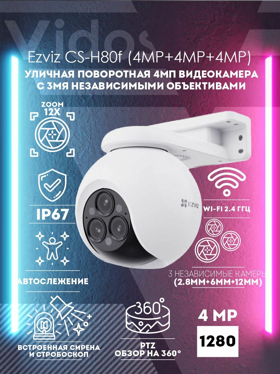 Ezviz CS-H80f (4MP+4MP+4MP) уличная IP купольная камера с 3-мя объективами