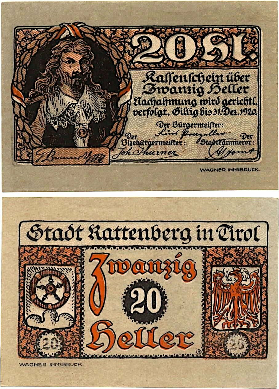 Австрия 20 геллеров 1920 Раттенберг aUNC