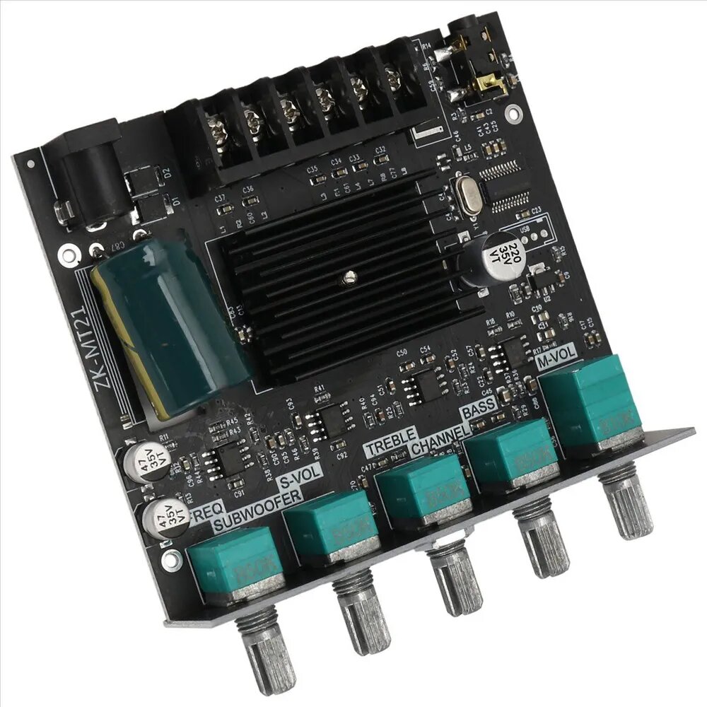 Плата цифрового усилителя мощности ZK-MT21 50 Вт x 2 + 100 Вт 2.1-канальный AUX+BT5.0 с высоким и низким тоном, супербасовая плата усилителя мощности