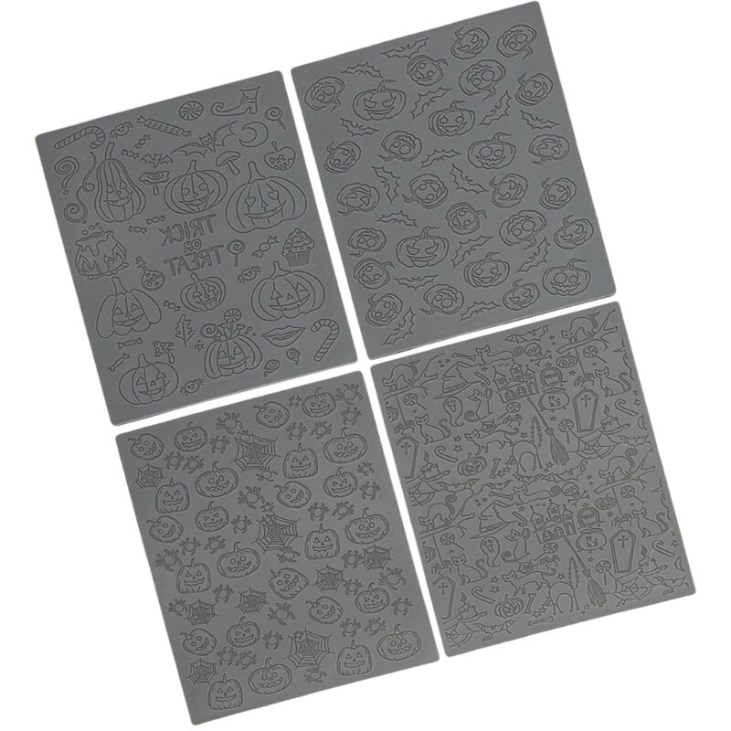 Листы с Текстурой Глины 4шт, Хэллоуин Тыквы Летучая Мышь Коврик С Текстурой Глины Глиняные Серьги Лист для Тиснения Сережек