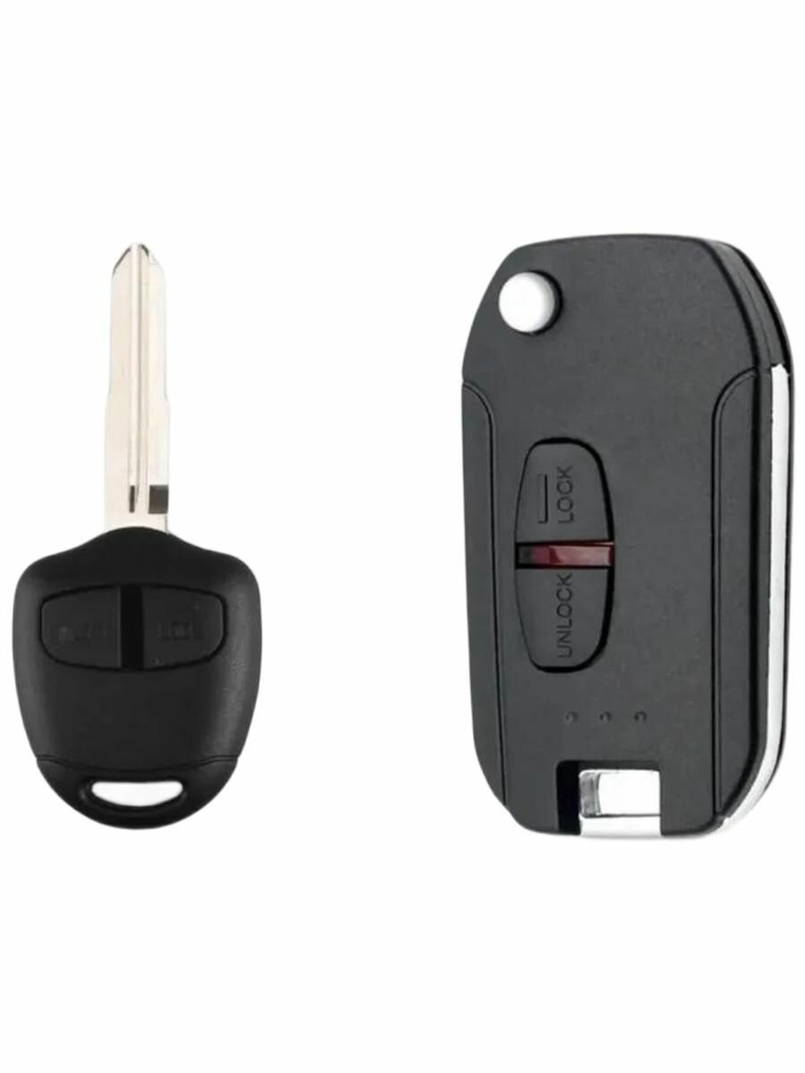 Корпус ключа Mitsubishi MI-M05, 2 кнопки, левое лезвие (тип MIT8), сменный корпус с логотипом — для Pajero, Lancer, Outlander