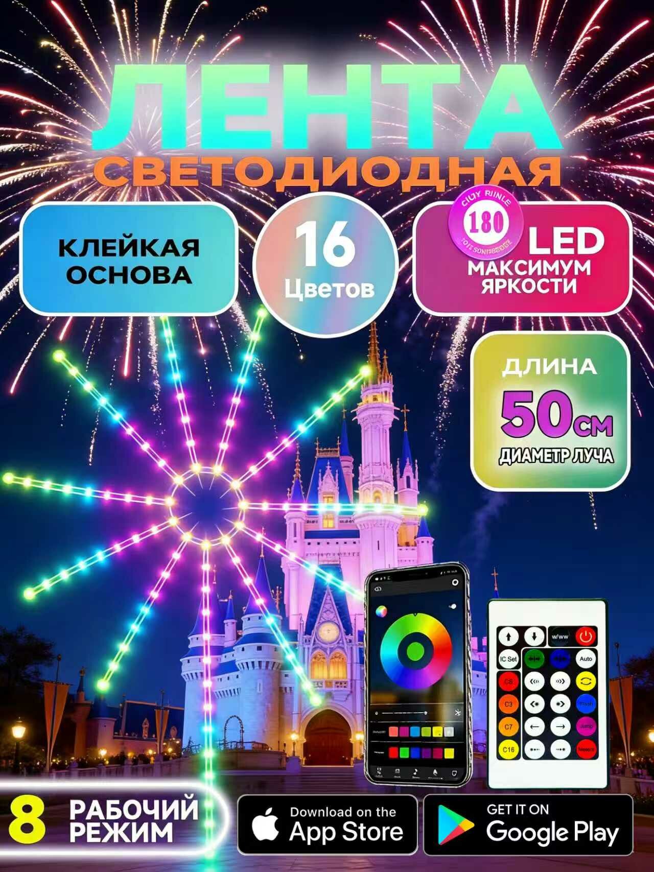 Светодиодная лента фейерверк RGBIC, самоклеящаяся, Bluetooth