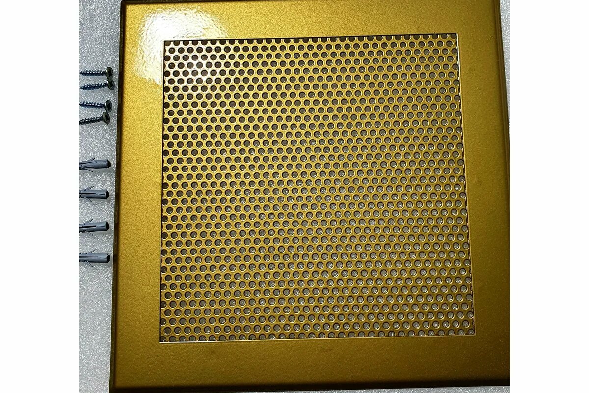 Решетка вентиляционная ООО Вентмаркет 150×150 мм золотая, стальная, с круговой перфорацией и креплением на саморезах