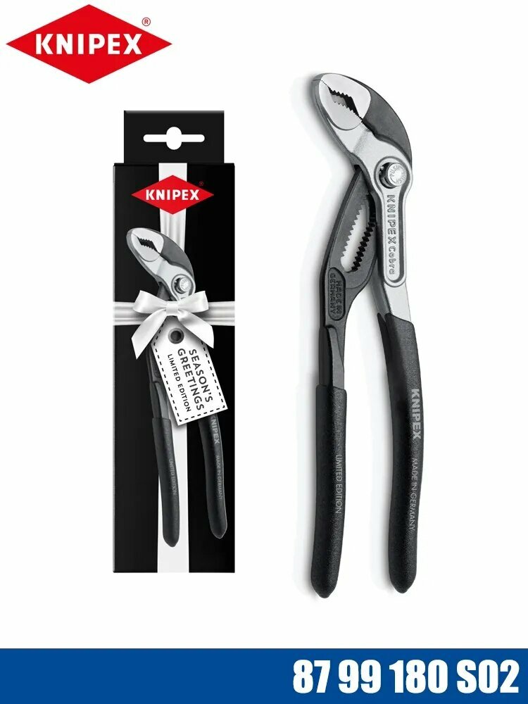KNIPEX 87 99 180 S02 Плоскогубцы для водяного насоса Cobra, черная версия, прочный и долговечный ручной инструмент.
