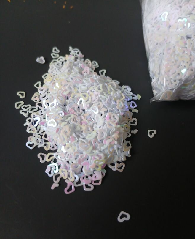 Блестки в форме сердечек для "Сделай сам" (DIY)/слайма, 4 мм, 30 грамм (белые)