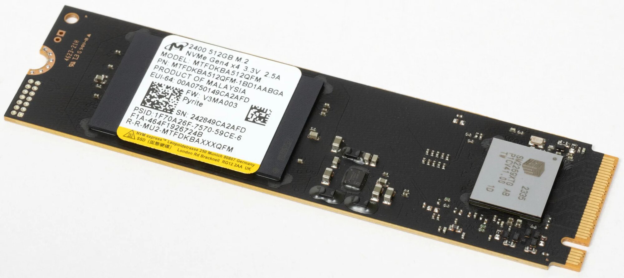 SSD диск Micron 512 ГБ 2400 M.2 2280, PCIe Gen 4.0 x4, NVMe (чтение - 4200 Мб/с, запись - 1800 Мб/с), OEM