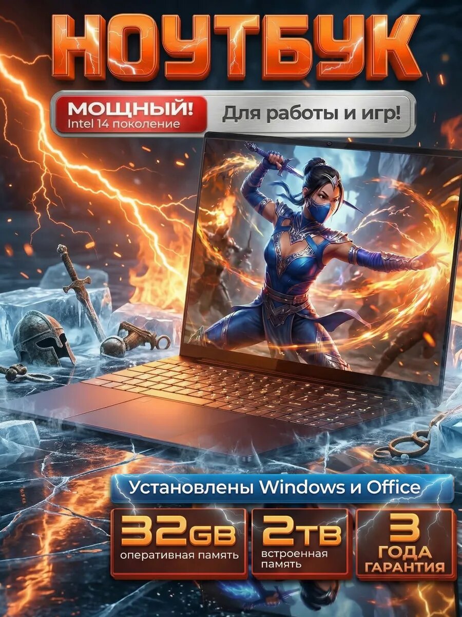 Ноутбук Intel Core i7-14700HX, 32GB RAM, 2048GB SSD, 2026 + Windows, Office
