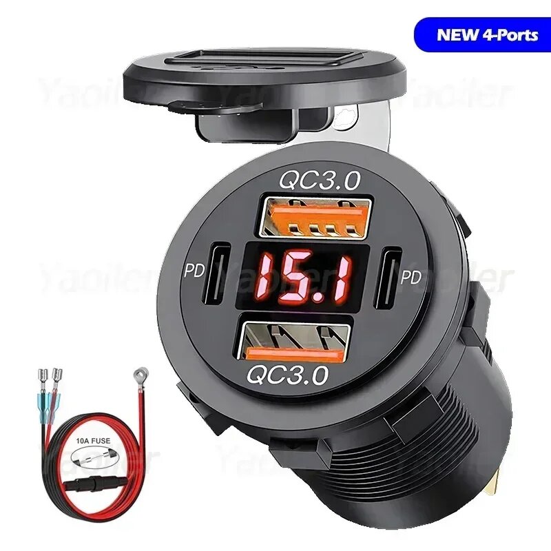 Новое обновленное автомобильное зарядное устройство с USB-розеткой 96 Вт, 12 В, 2P2Q Red Wire