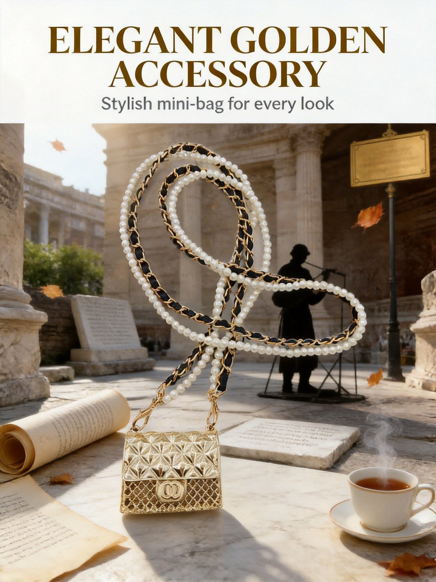 Жемчужный сотуар, длинные бусы с цепью и съемной мини сумкой 105 см для тела и одежды