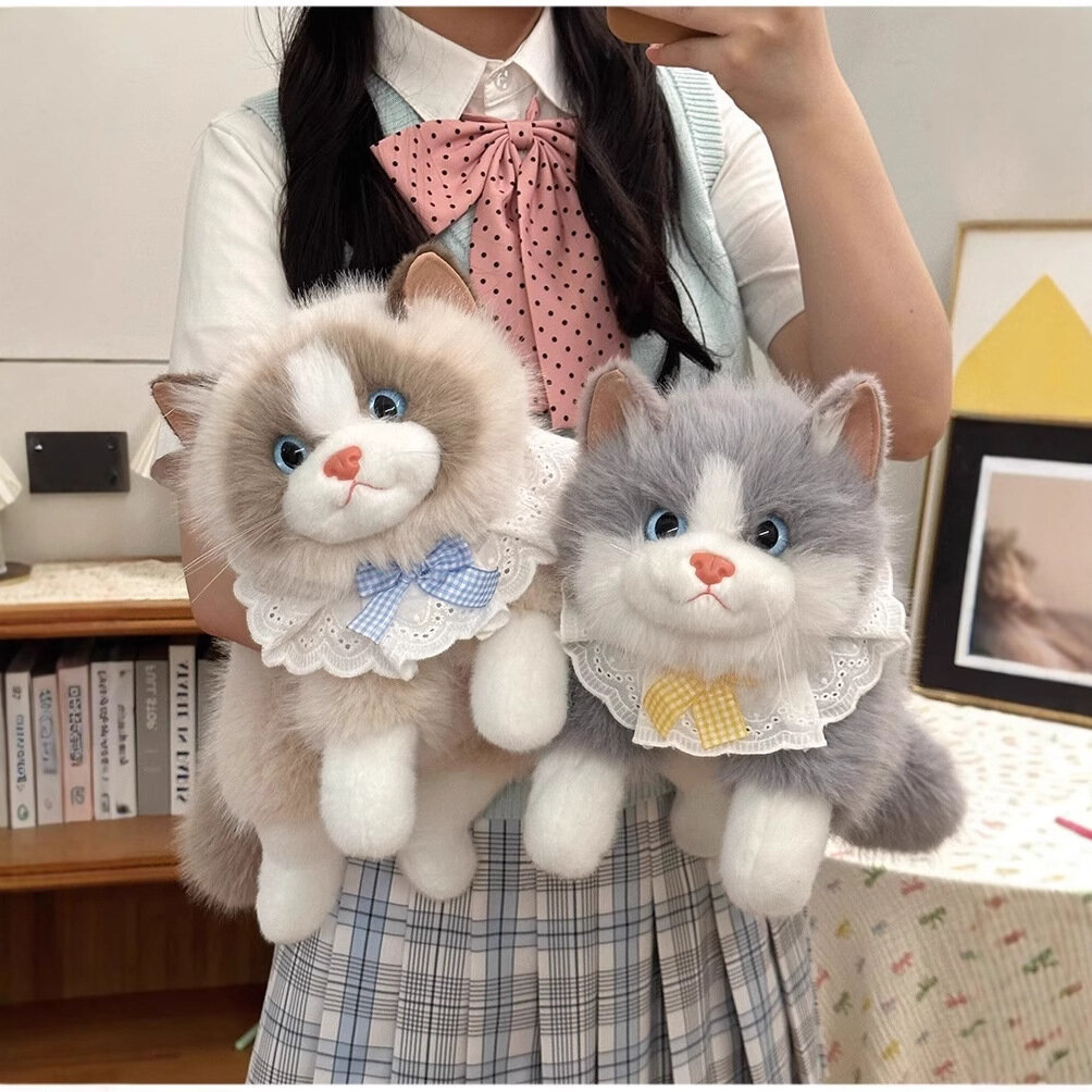 Имитация рэгдолла, кукла-кошка, милая мяукающая кошка, плюшевая игрушка-белая звучащая рэгдолл, кошка-45 см