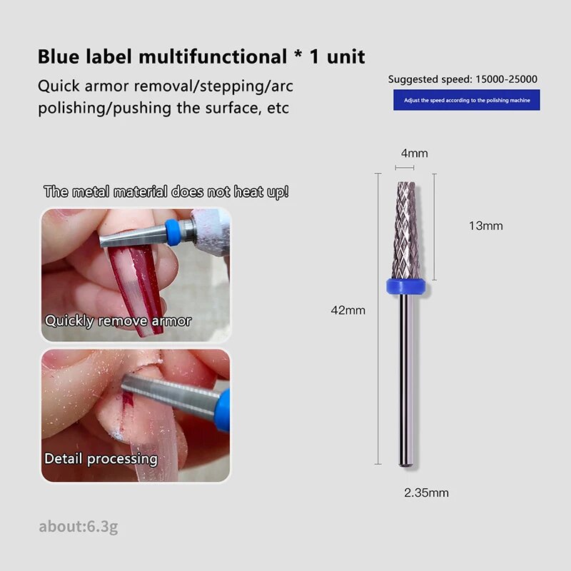 Фреза для маникюра Blue, карбид вольфрама 3/32", 1 шт.