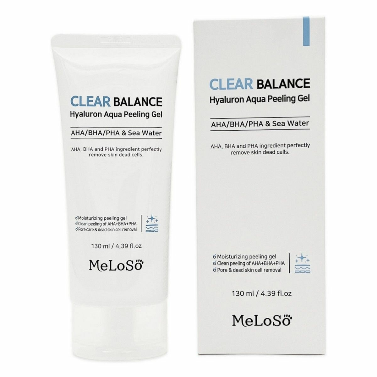 MeLoSo Пилинг-гель для лица с AHA BHA PHA кислотами и морской водой / Clear Balance Hyaluron Aqua Peeling Gel, 130 мл