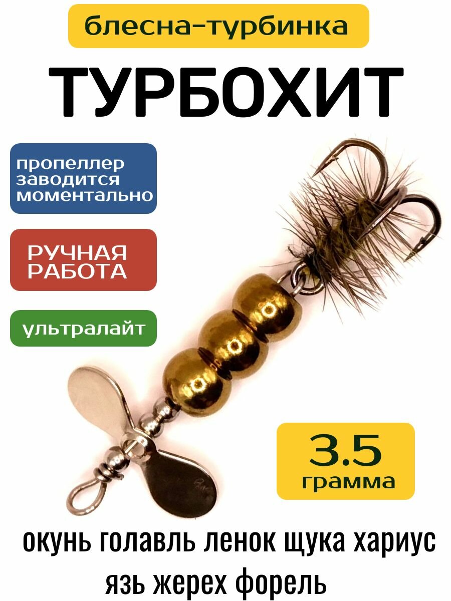 Блесна-турбинка "Турбохит" вес 3.5 гр на щуку, окуня, голавля, язя, ленка, форель ( оливковый )
