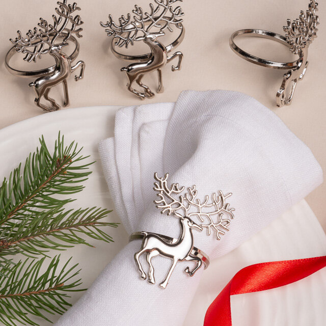 Кольца для салфеток Олени, 5 см, 4 шт, серебряные, Due Esse Christmas (Ду Эссе Кристмас), XNA23004811-2