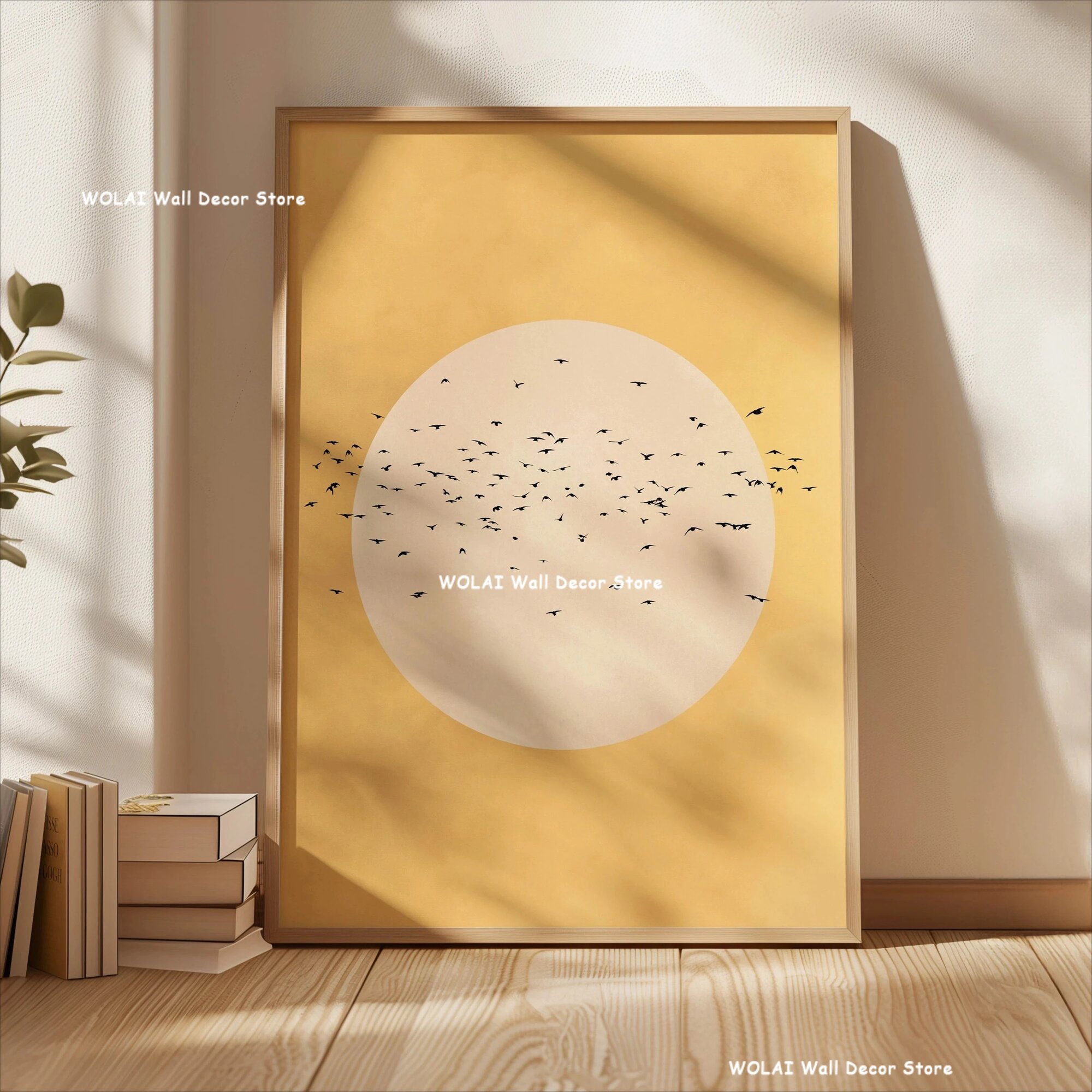 Абстрактная печать на холсте с желтой птицей и журавлем WO1640-1, 50X75cm Unframed