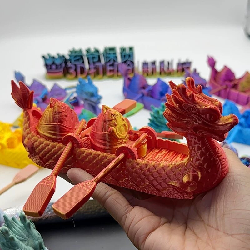 3D-печатная модель лодки-дракона с зонзи, цвет лазерный красный, декор для стола