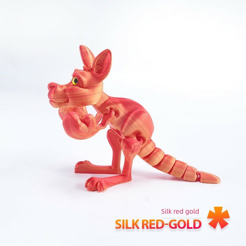 3D-печать кенгуру-фигурка с подвижными суставами, цвет шелковистый красно-золотой, высота 13 см, очаровательная