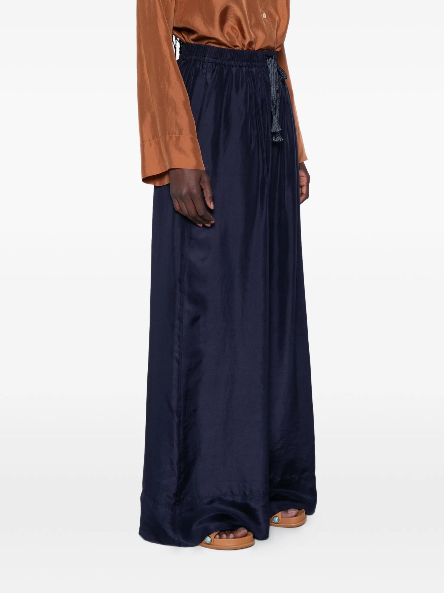 Брюки палаццо Forte Forte Silk drawstring palazzo pants, размер 44, blue — фото 1