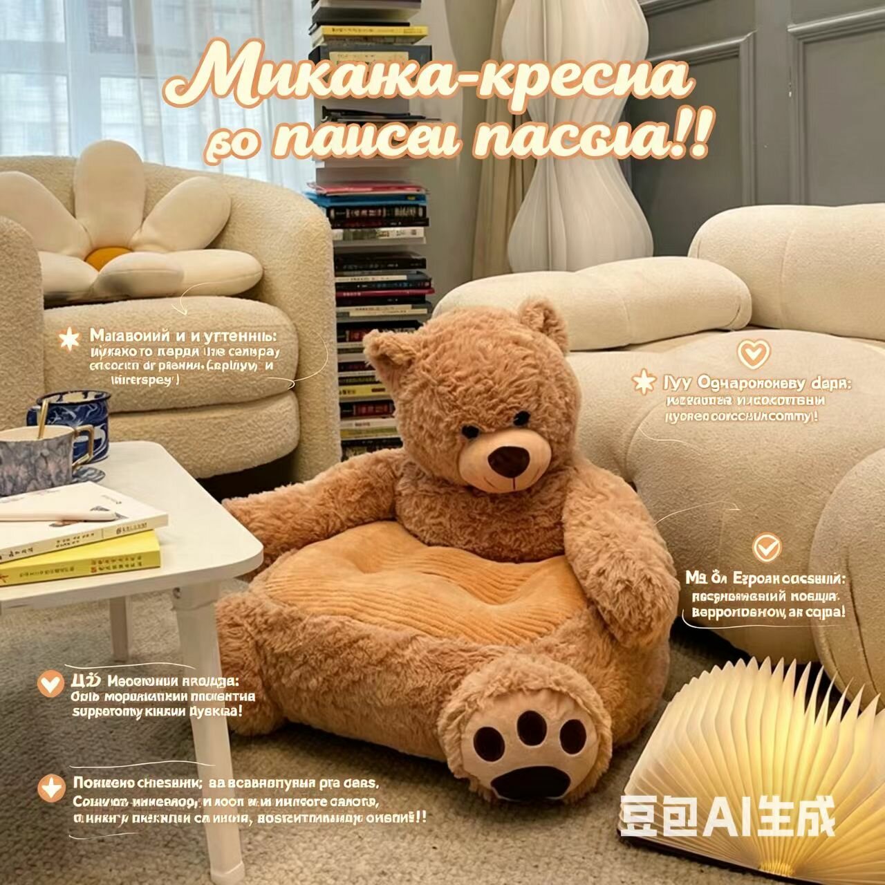 Диванное сиденье с мультяшным медведем, для гостиной, класс защиты окружающей среды, 50*45*45 см