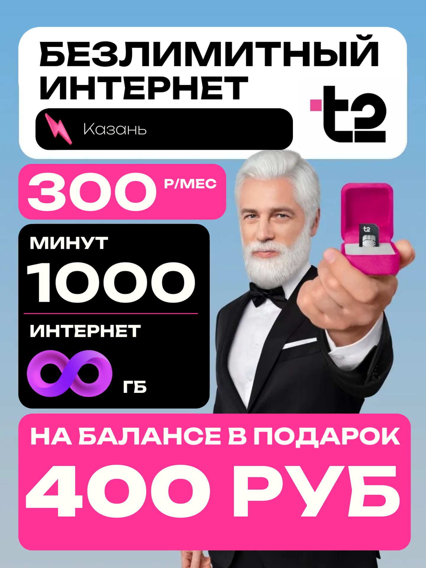Сим карта ТЕЛЕ2 ( t2 ) тариф "Партнёр М" с балансом 400 руб. Казань