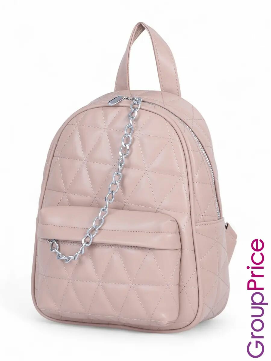 Рюкзак женский на молнии, с карманами, размер 24×12×30 см, бежевый No brand