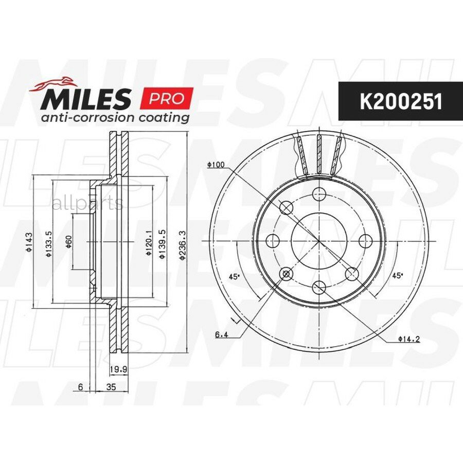 MILES K200251 Диск тормозной CHEVROLET LANOS/AVEO/SPARK/ASTRA F/CORSA B/VECTRA A передний вент