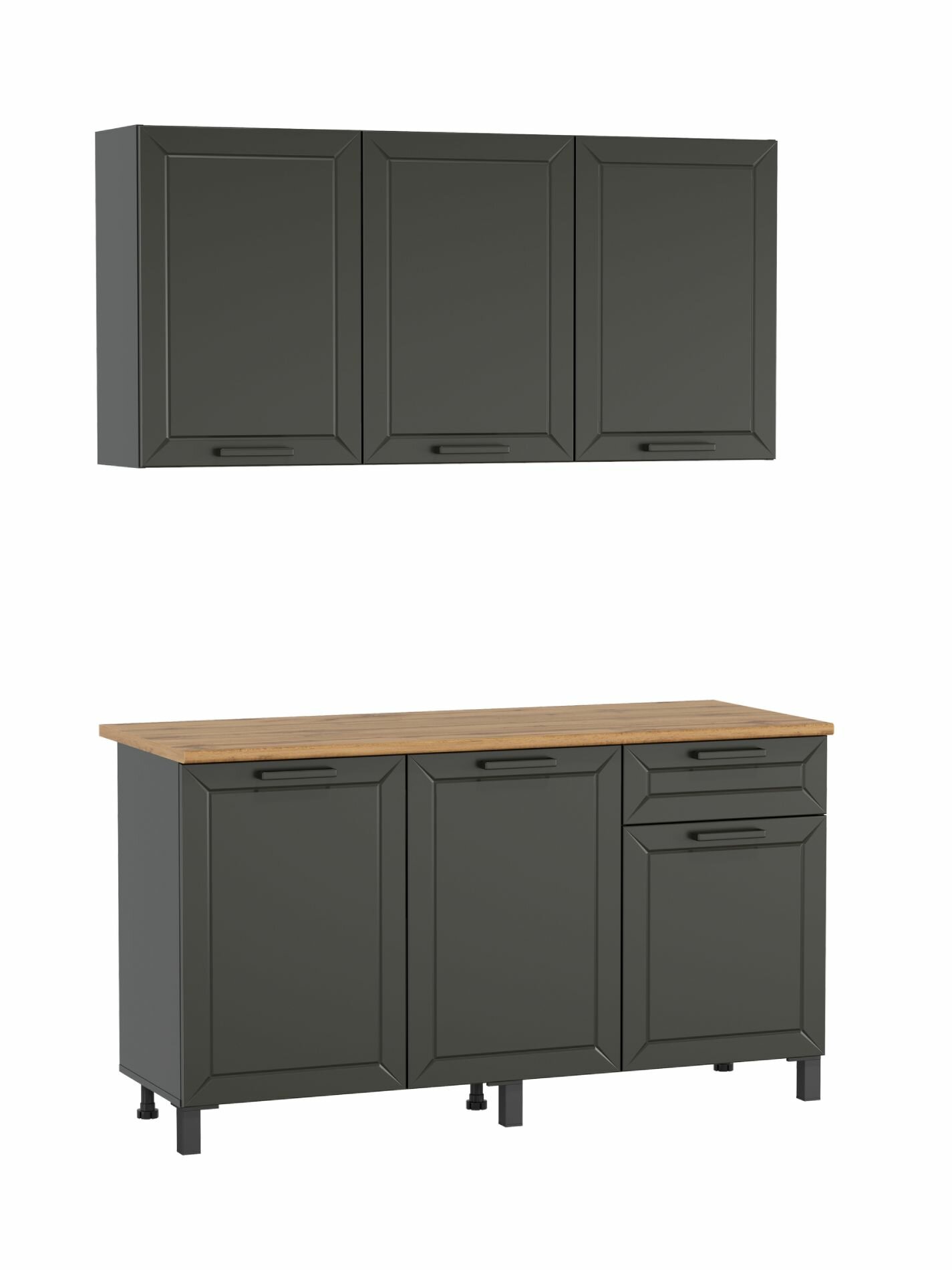 InHouse Кухонный гарнитур "Мадрид" МДФ Диамант серый 150х220х60