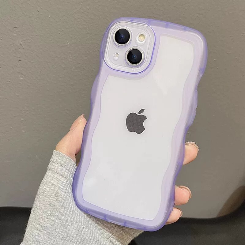 Чехол для iPhone 17 Pro Max с волновой подушкой из силикона - прозрачно-фиолетовый, полная защита, устойчивый к