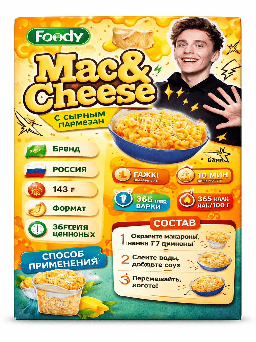 Макароны рожки Foody Mac&Cheese с сырным соусом Пармезан, 143г
