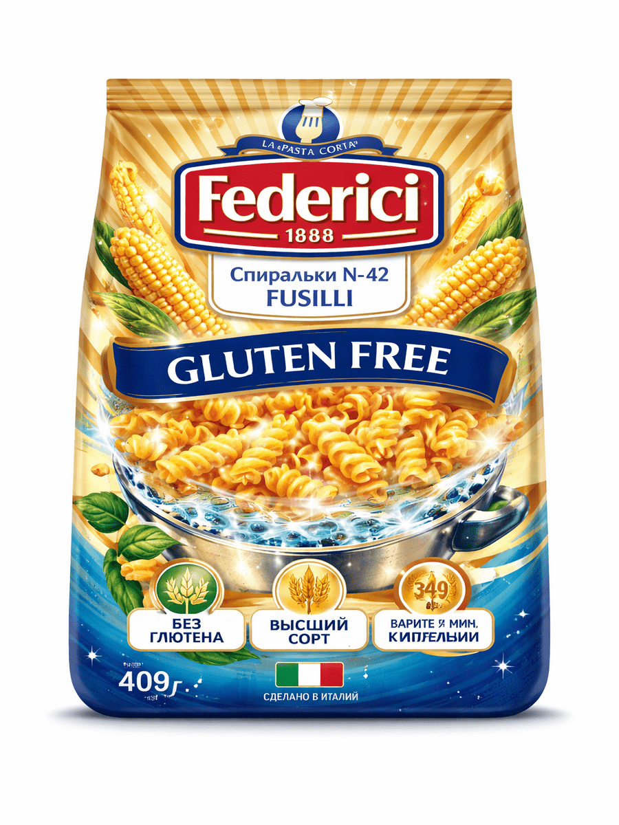 Макароны спирали Federici Fusilli №42 из кукурузы и риса без глютена, 400г
