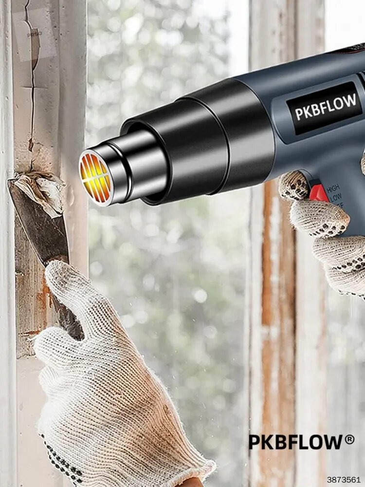 Строительный фен PKBFLOW с регулировкой температуры, 2000 Вт, 60-600°C, 4 насадки — фото 1