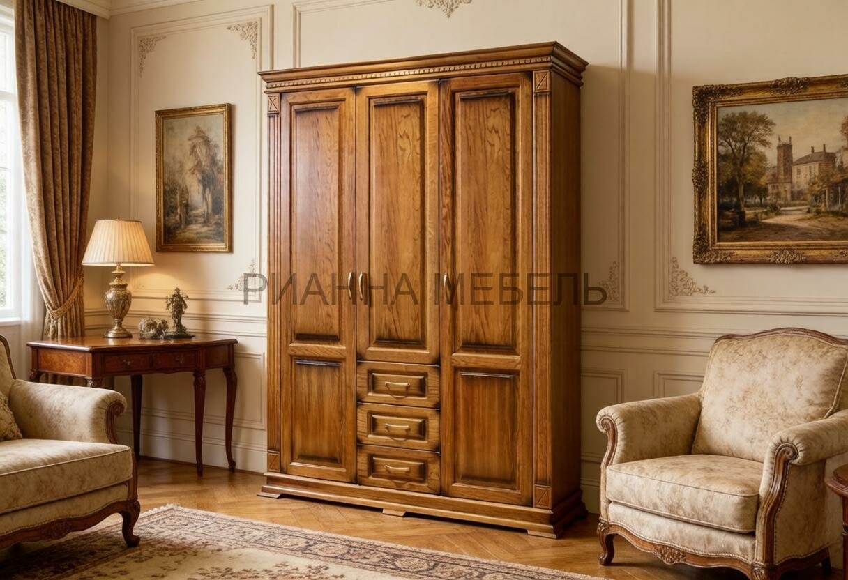 Шкаф трехстворчатый Верди рианна 032 из массива сосны 150х55х220 см